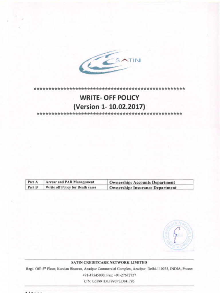 16 Write-Off Policy V1 | PDF
