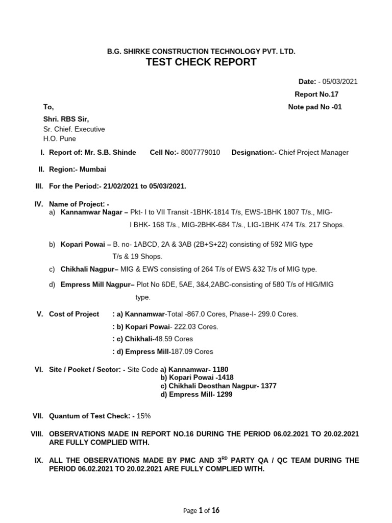 Test - Check - Report 21.02.2021 To 05.03.2021 | PDF