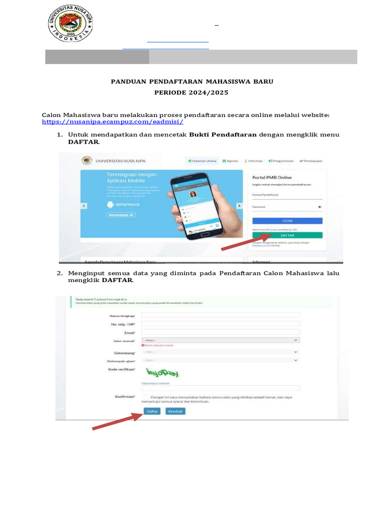 Panduan Pendaftaran Mahasiswa Baru Unipa Tahun 2024 45462 | PDF