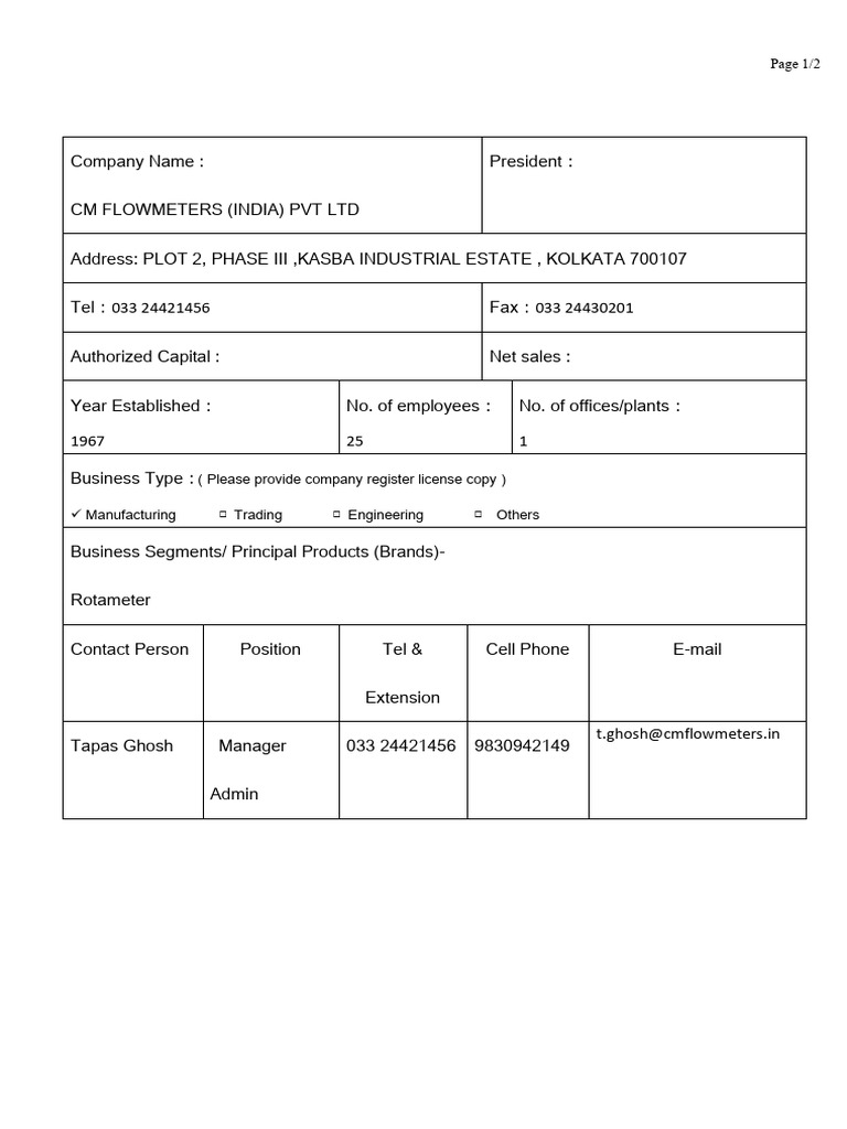 Supplier Profile Form - 3 | PDF