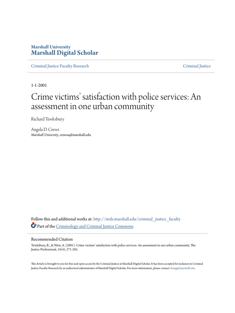 Crime Victims - Satisfaction With Police Services - An Assessment I | PDF