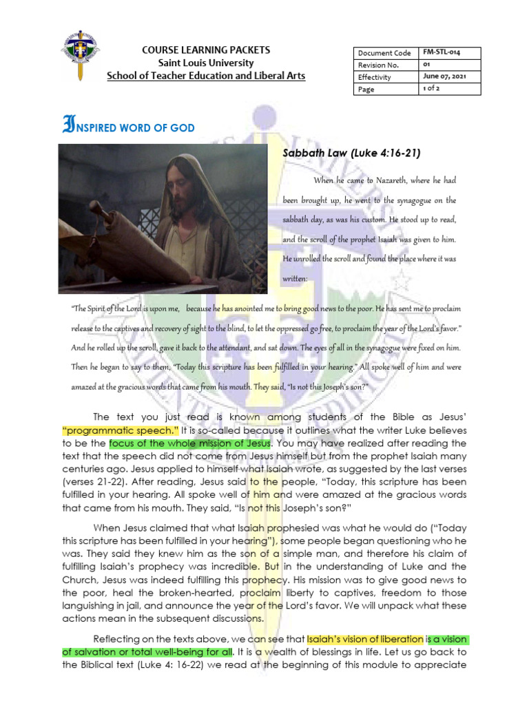 CFE 103 Module 2 Lesson 4 Inspired Word | PDF