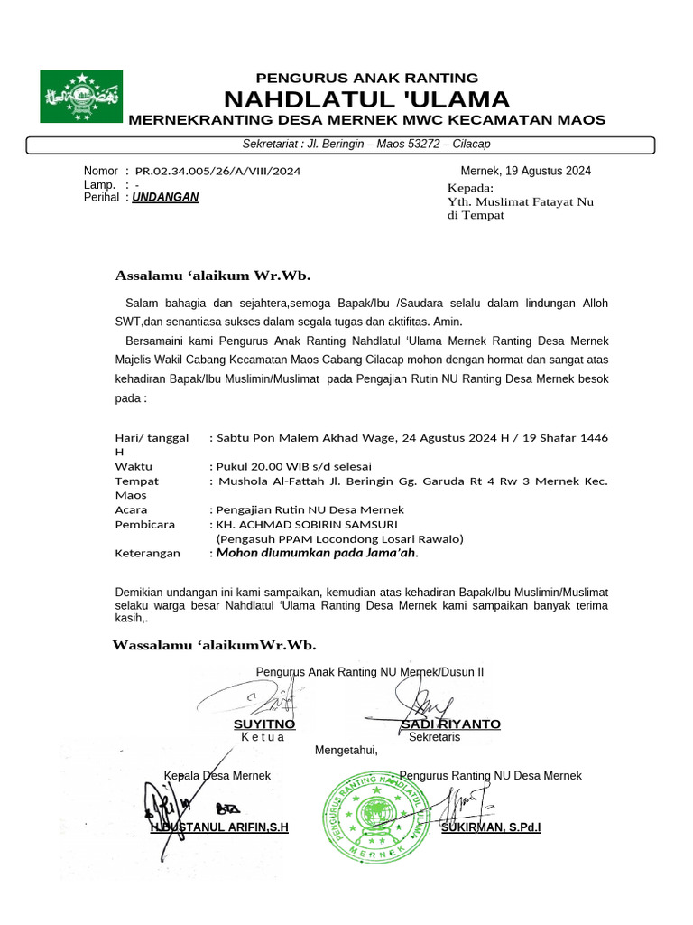 Undangan FATAYAT NU | PDF