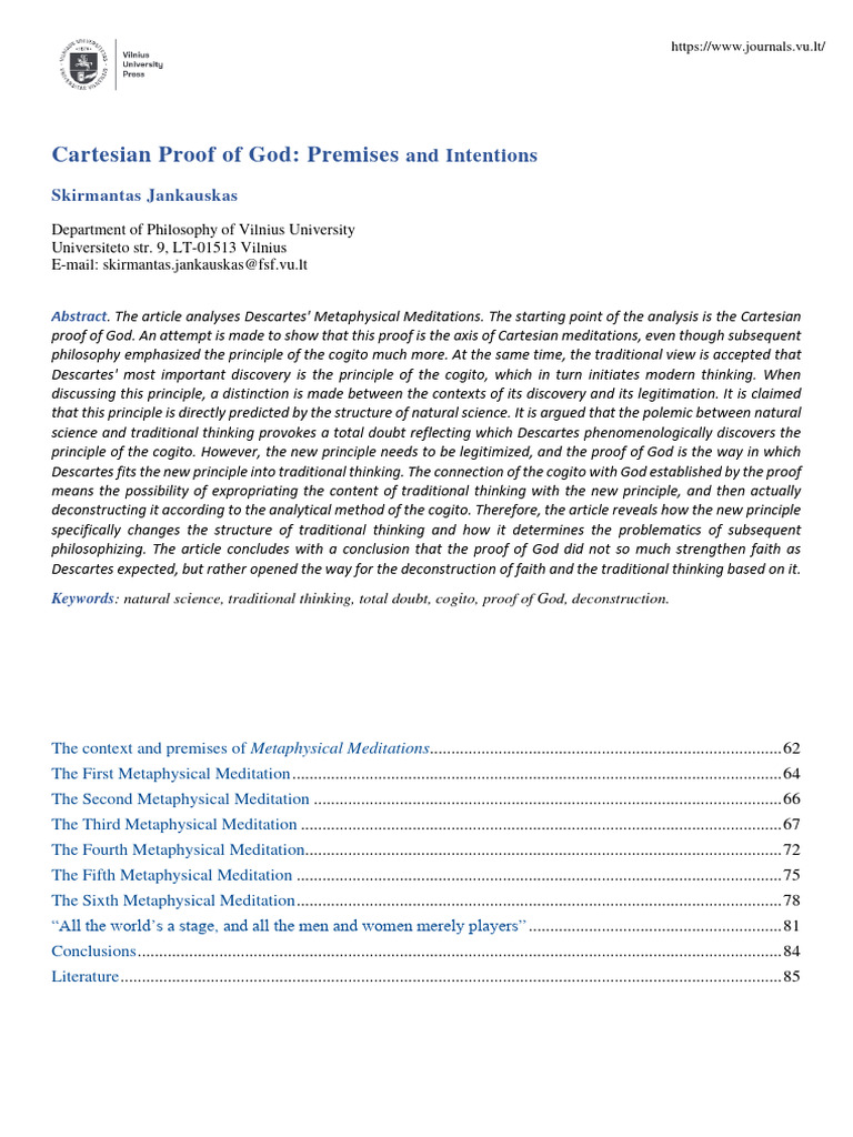 Cartesian Proof of God Premises and Inte | PDF