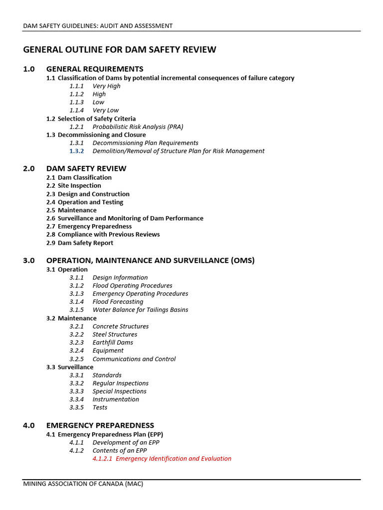 General Outline For Dam Safety Review | PDF