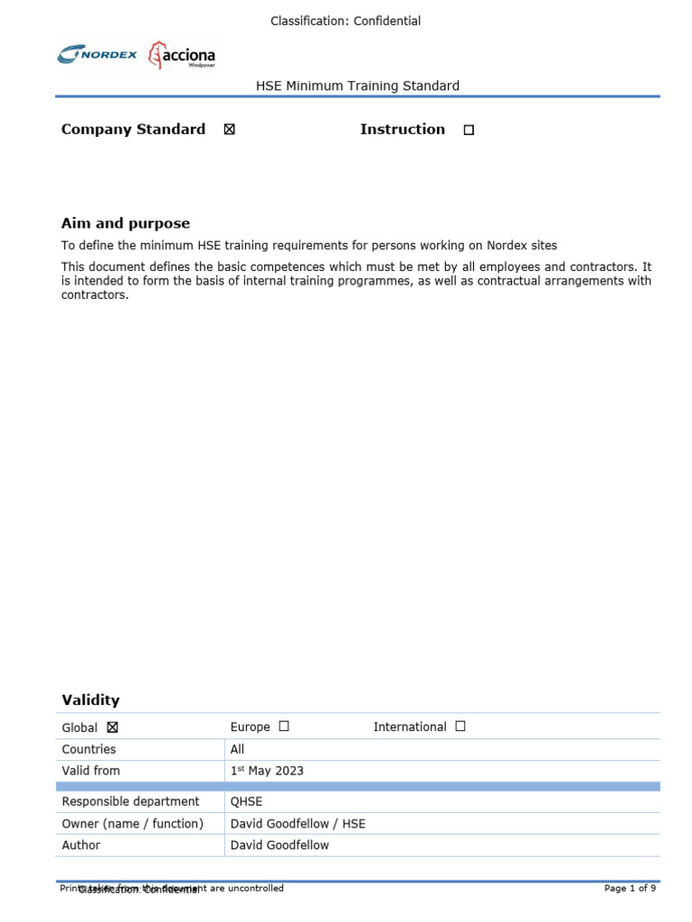 AnnexA - HSE Minimum Training Requirement | PDF