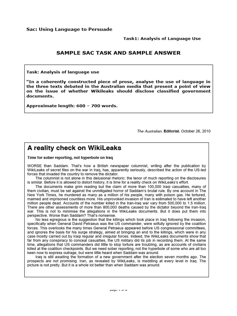 Year 12 - Wikileaks SAC Task-1 | PDF | Wiki Leaks | Julian Assange