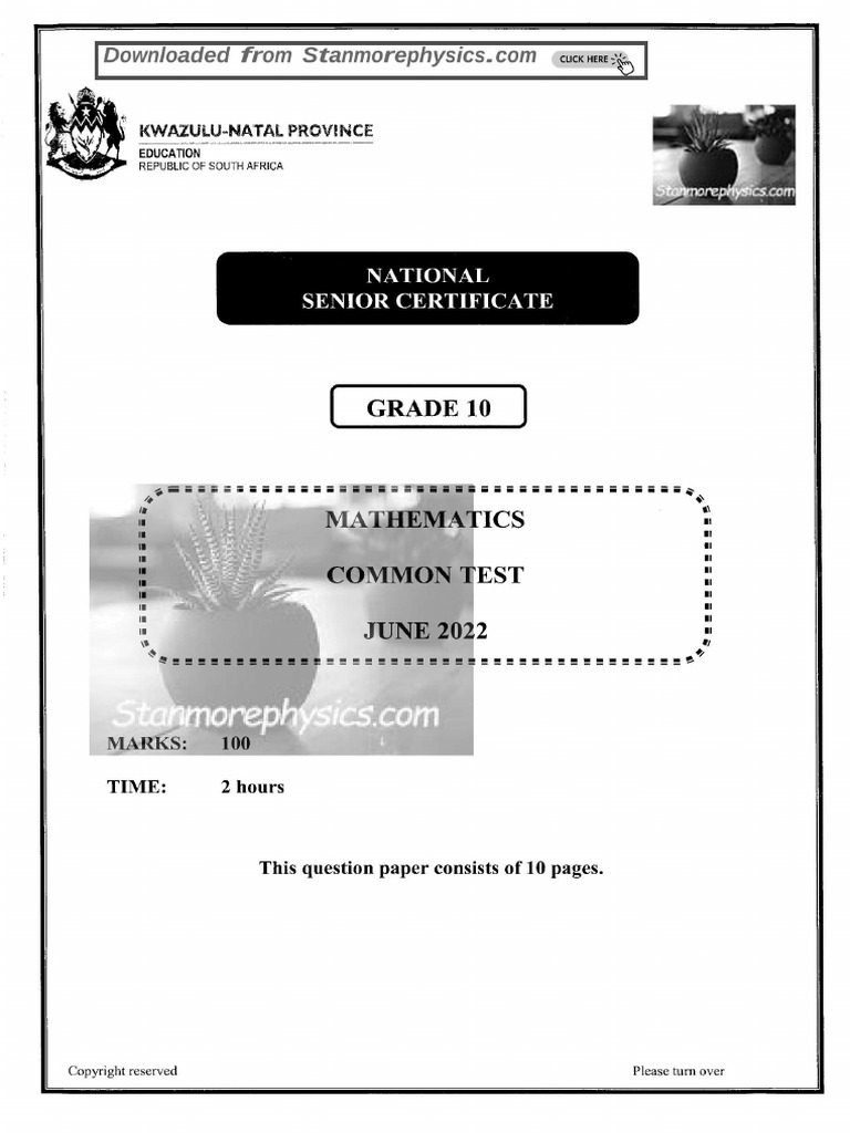 Grade 10 - Stanmore June 2022 Exam | PDF