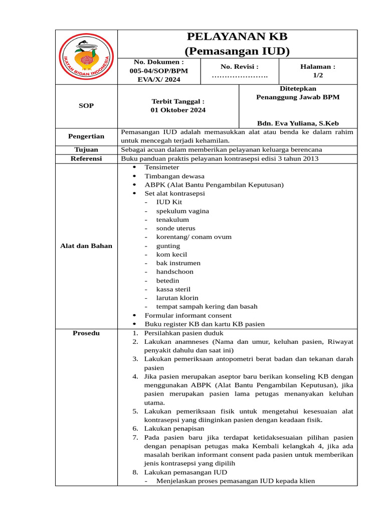 Pelayanan KB Pemasangan Iud | PDF