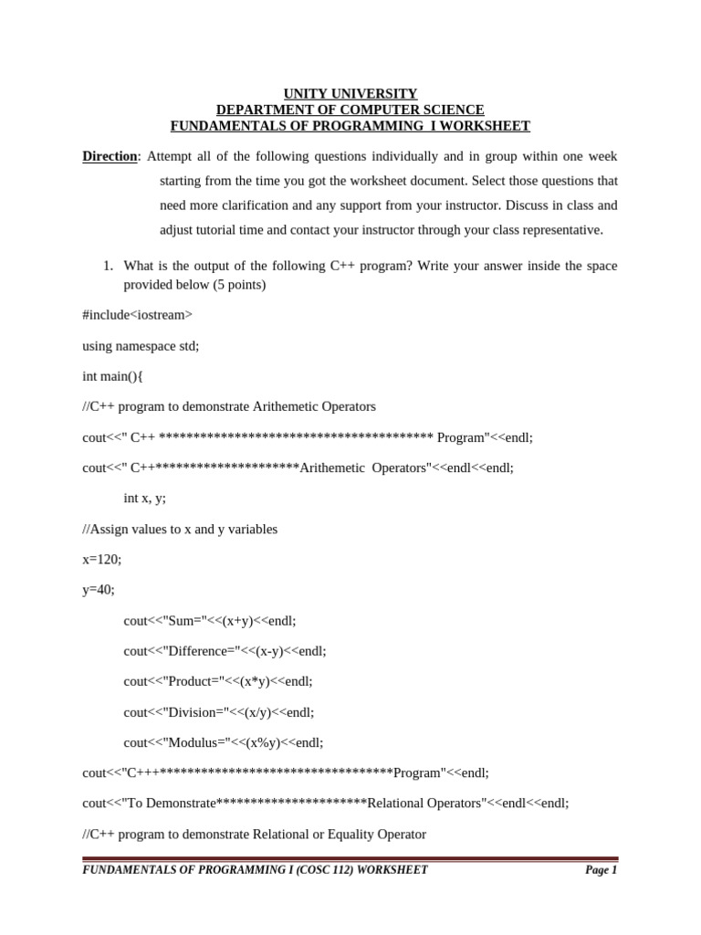 Worksheet (Comp Prog) | PDF