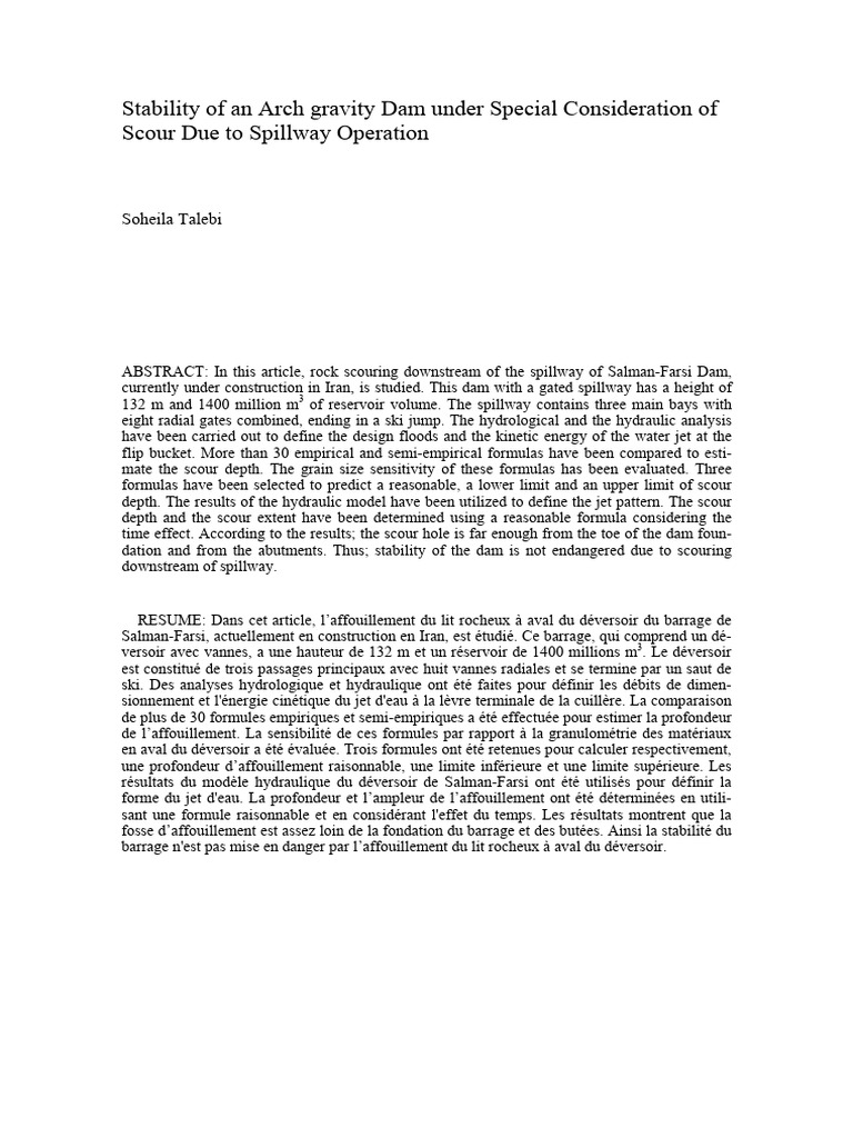 Stability of An Arch Gravity Dam Under Special Consideration of Scour ...