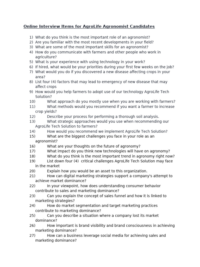 Agronomist Online Interview Questions | PDF