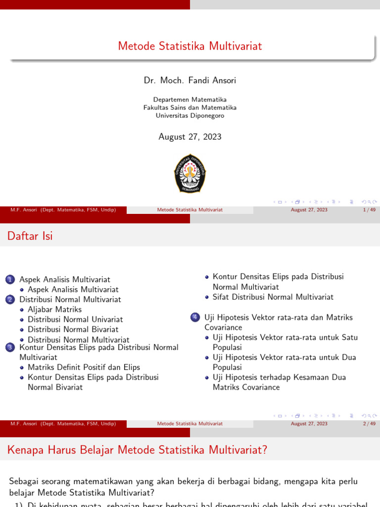 Metode - Statistika - Multivariat (1) - 1-23 | PDF