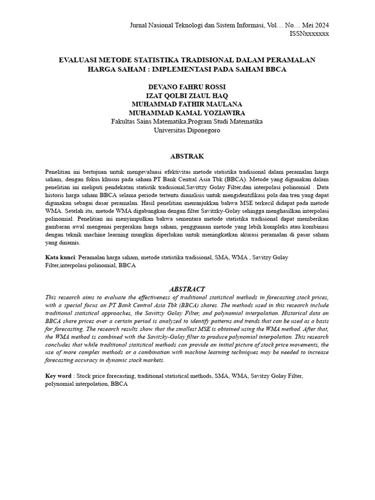 Evaluasi Metode Statistika Tradisional Dalam Peramalan Harga Saham - Implementasi Pada Saham ...