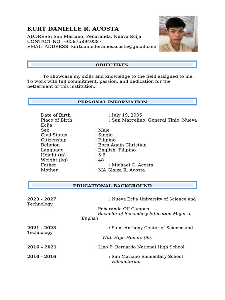 Curriculum Vitae - Kurt Danielle Acosta | PDF