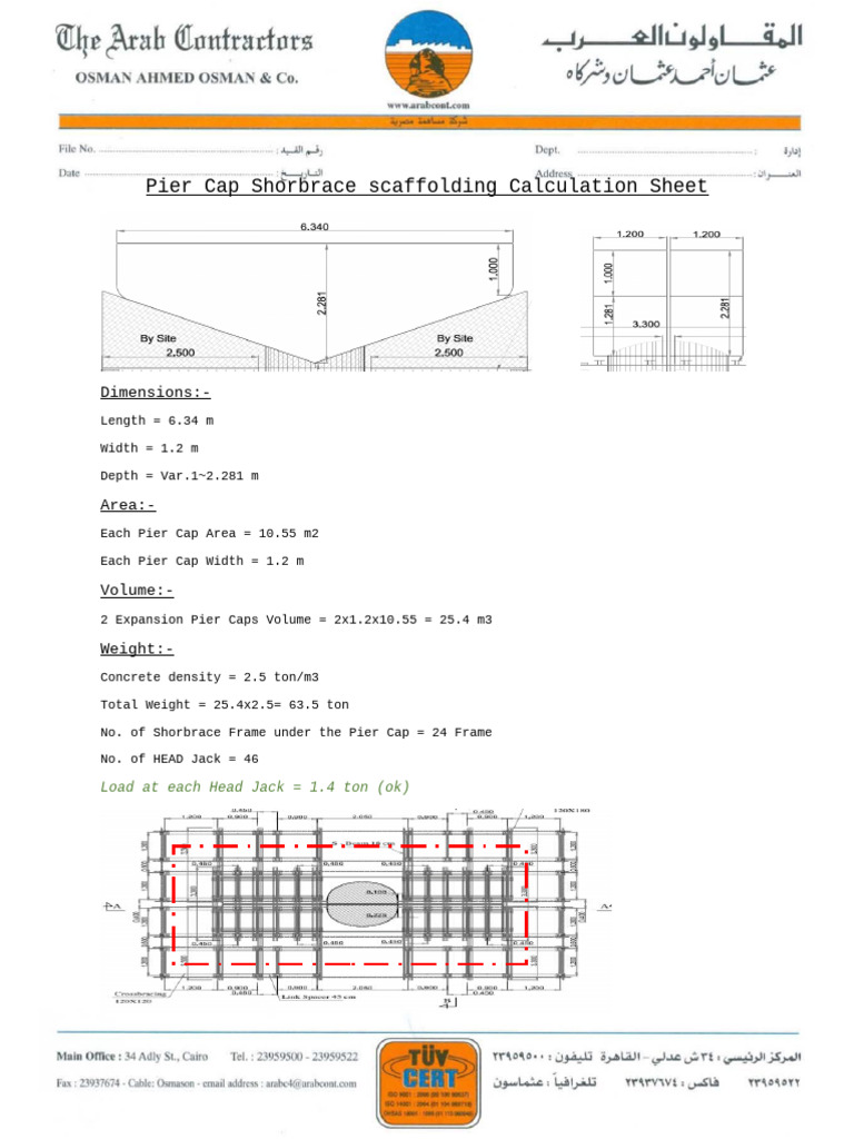 Pier Cap Shorbrace Scaffolding Calculation Sheet | PDF