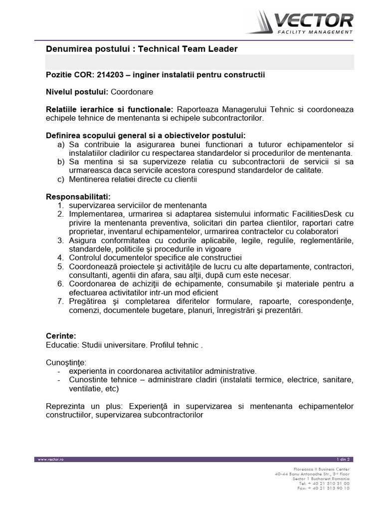 VECTOR Technical Team Leader | PDF