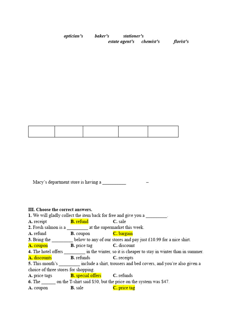 Vocabulary Review Unit 6 K | PDF