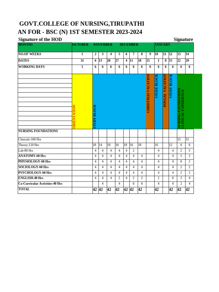 Master Rotation Plan - I Sem - 1st Year 2023-2024 | PDF