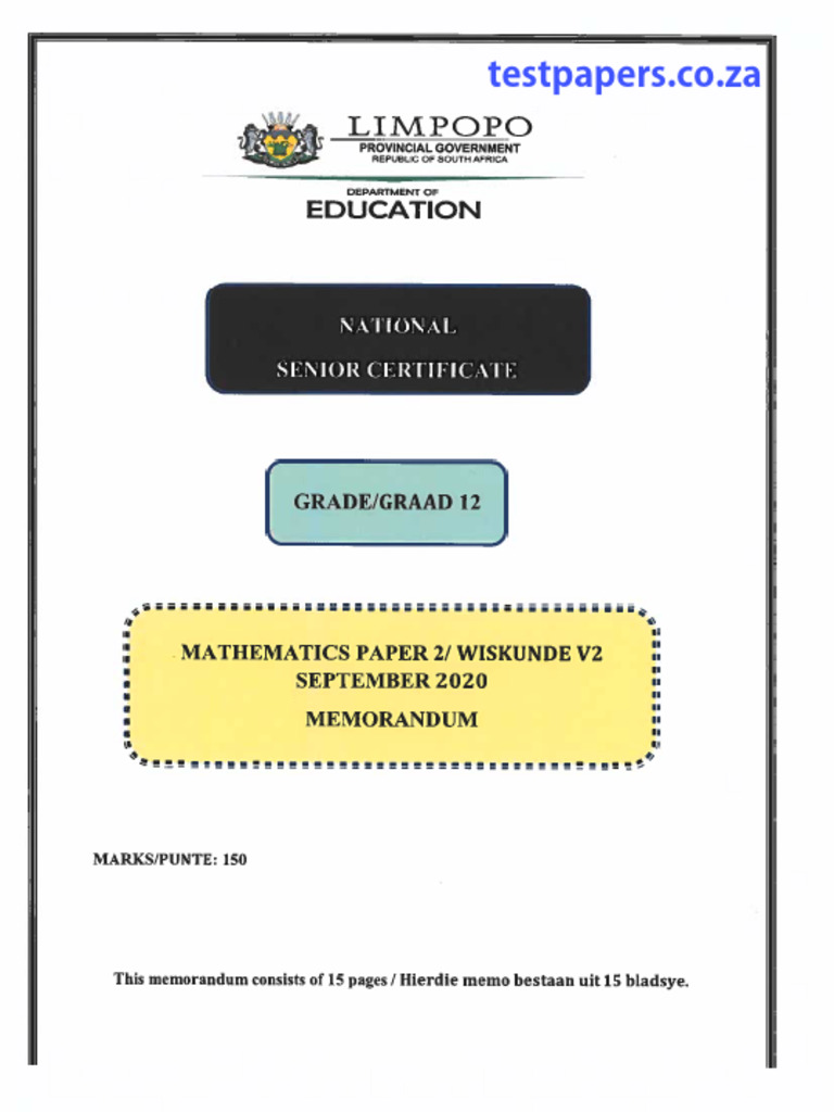 2020 Grade 12 Math Trial Exam Paper 2 Limp Memo | PDF