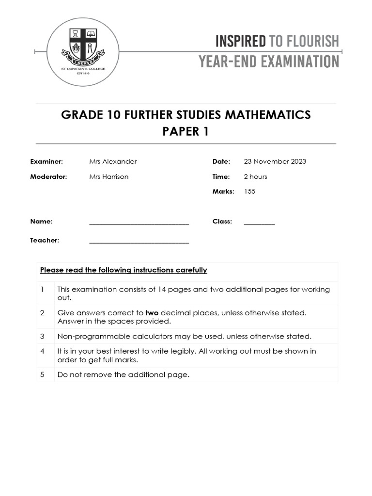 2023 November Grade 10 FS Maths Paper 1 | PDF