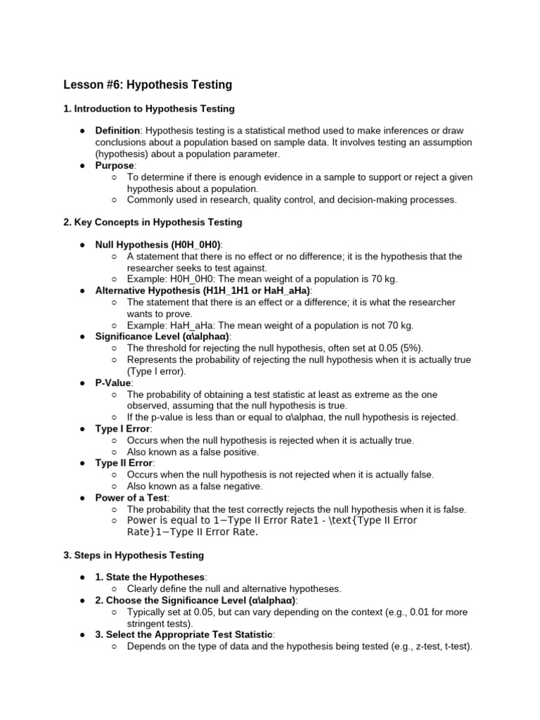 Lesson #6 - Hypothesis Testing | PDF
