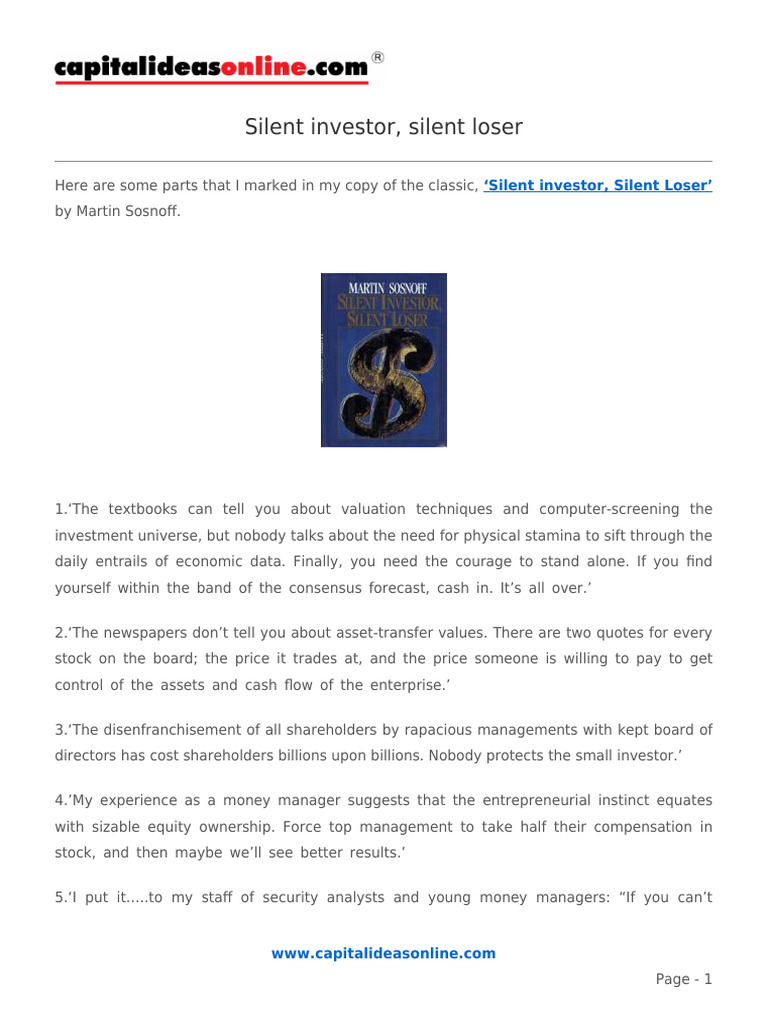 Silent Investor, Silent Loser | PDF