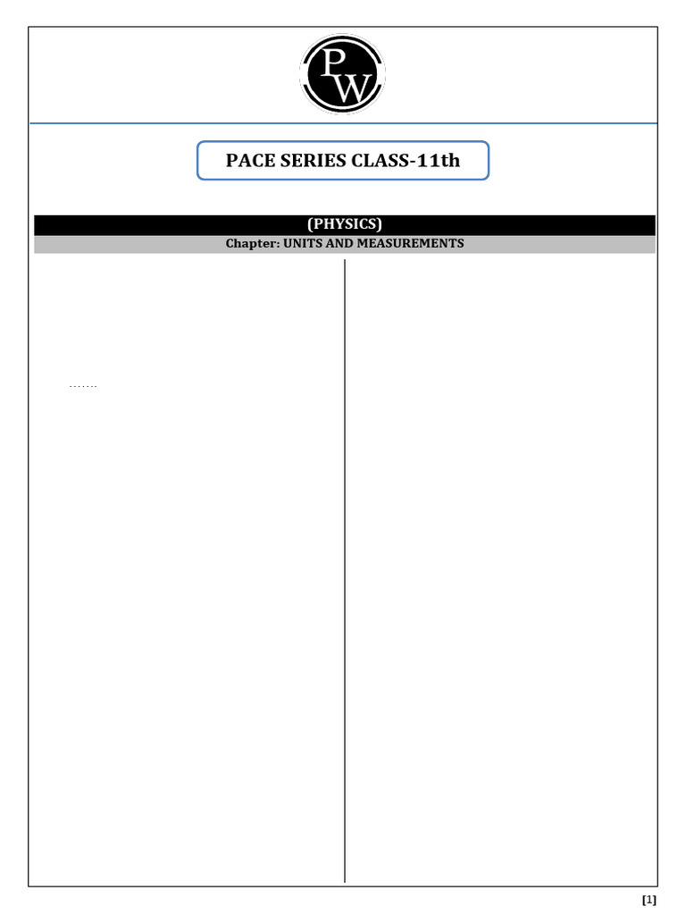 UNITS AND MEASUREMENT - Practice Sheet - PACE CLASS - 11TH ONE SHOT ...