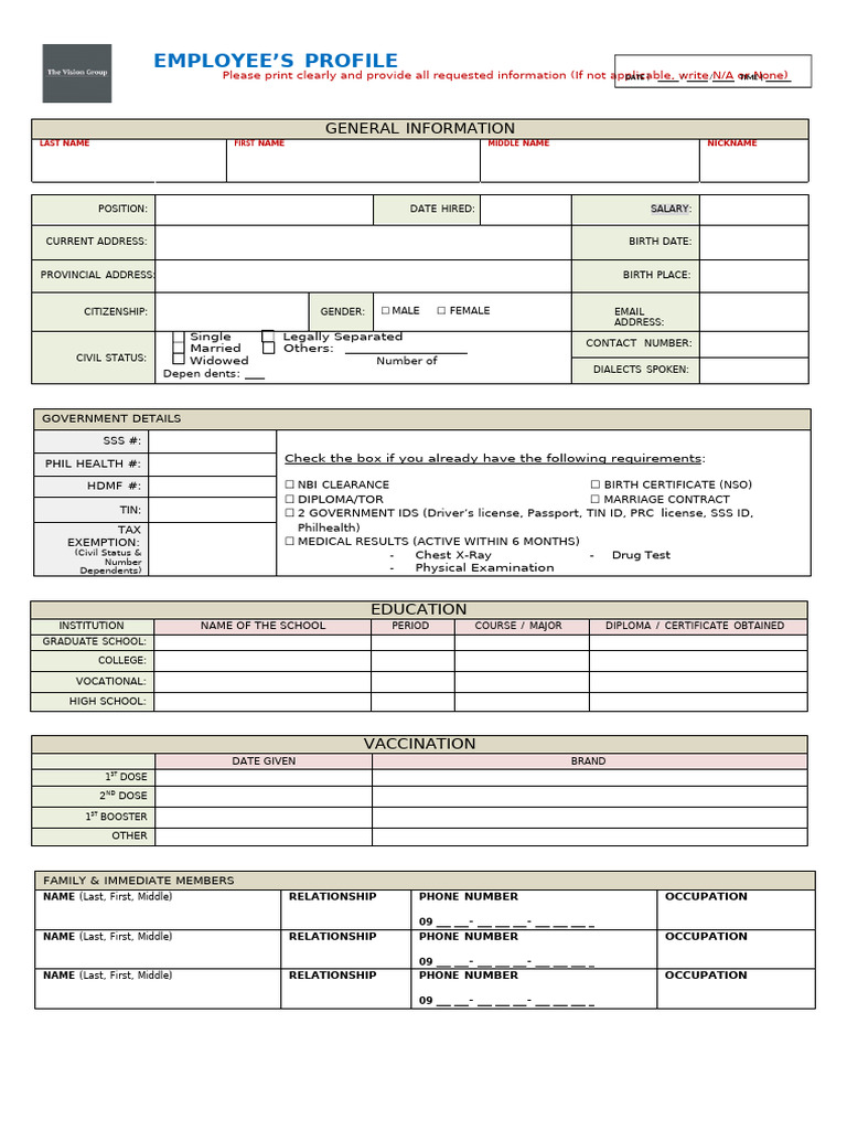 HR Employee's Profile 2024 A4 | PDF