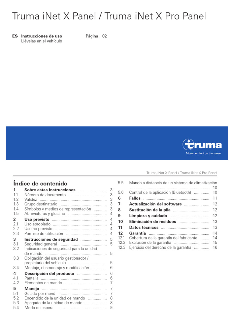 Truma Operating Systems Operating Instructions Inet X Panel Inet X Pro ...