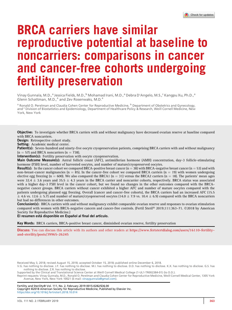 BRCA Carriers Have Similar Reproductive Potential | PDF