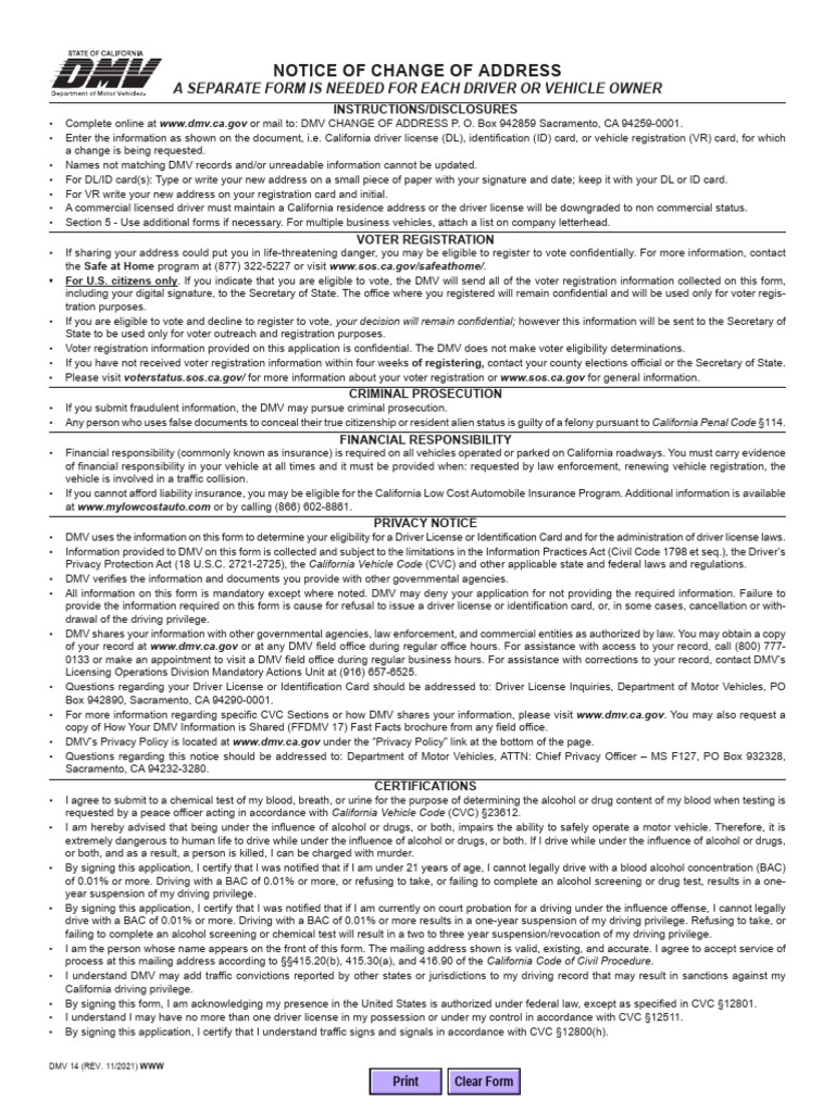 DMV Change of Address Form | PDF | Department Of Motor Vehicles ...