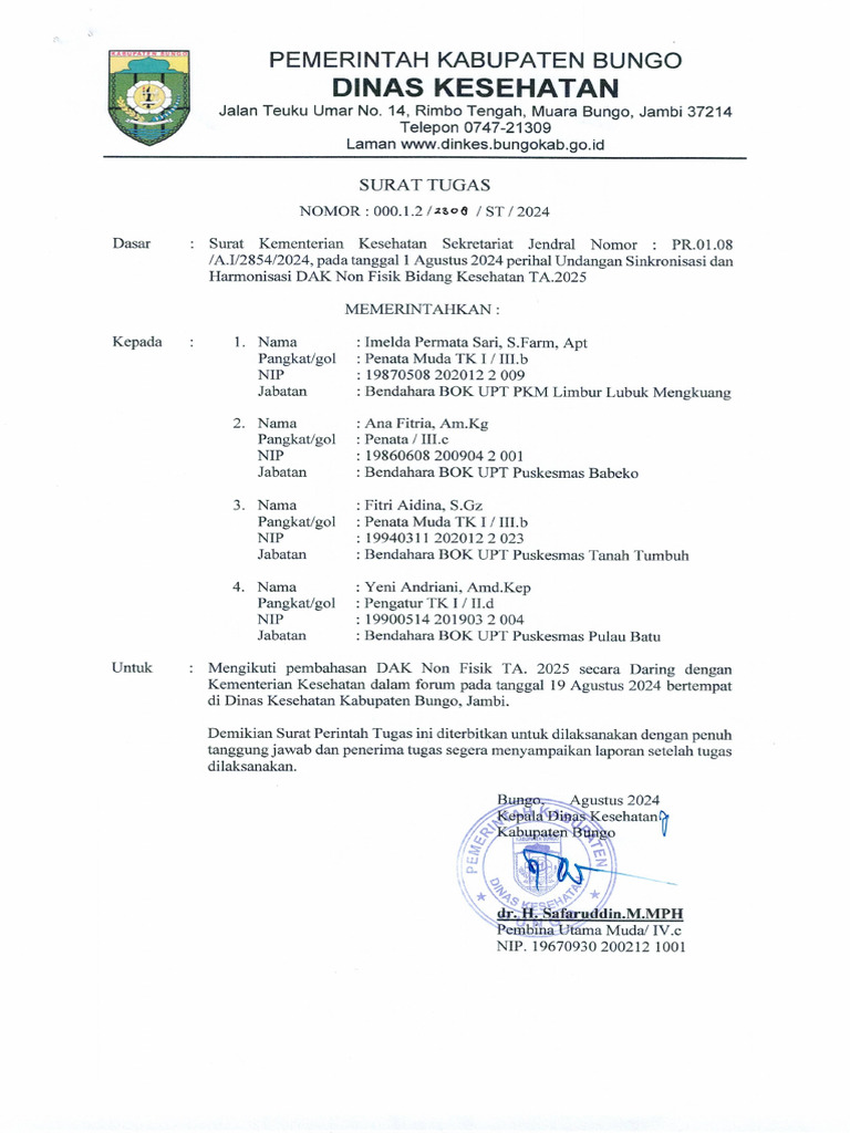 SPT Desk BOK Puskesmas 19 Agustus 2024 | PDF