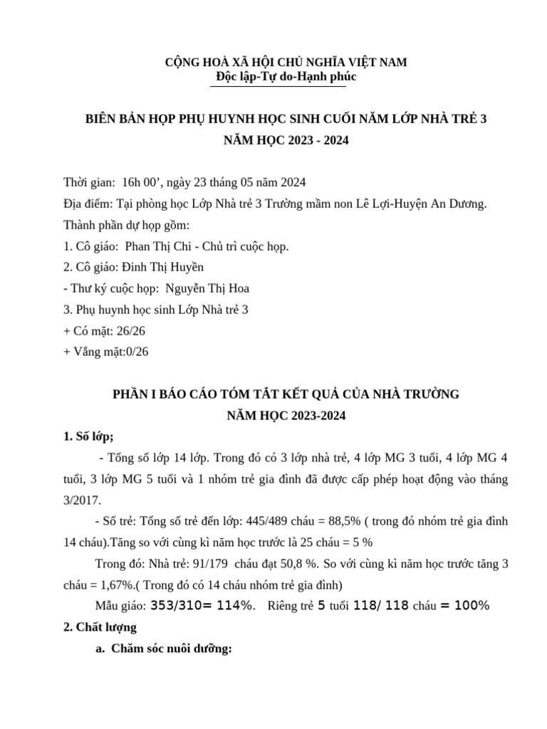 Biên bản họp phụ huynh lớp NT3 | PDF