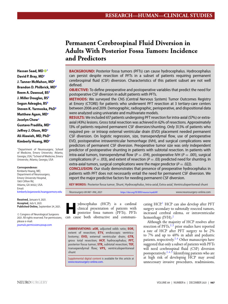 Saad - Permanent Cerebrospinal Fluid Diversion in Adults With Posterior ...
