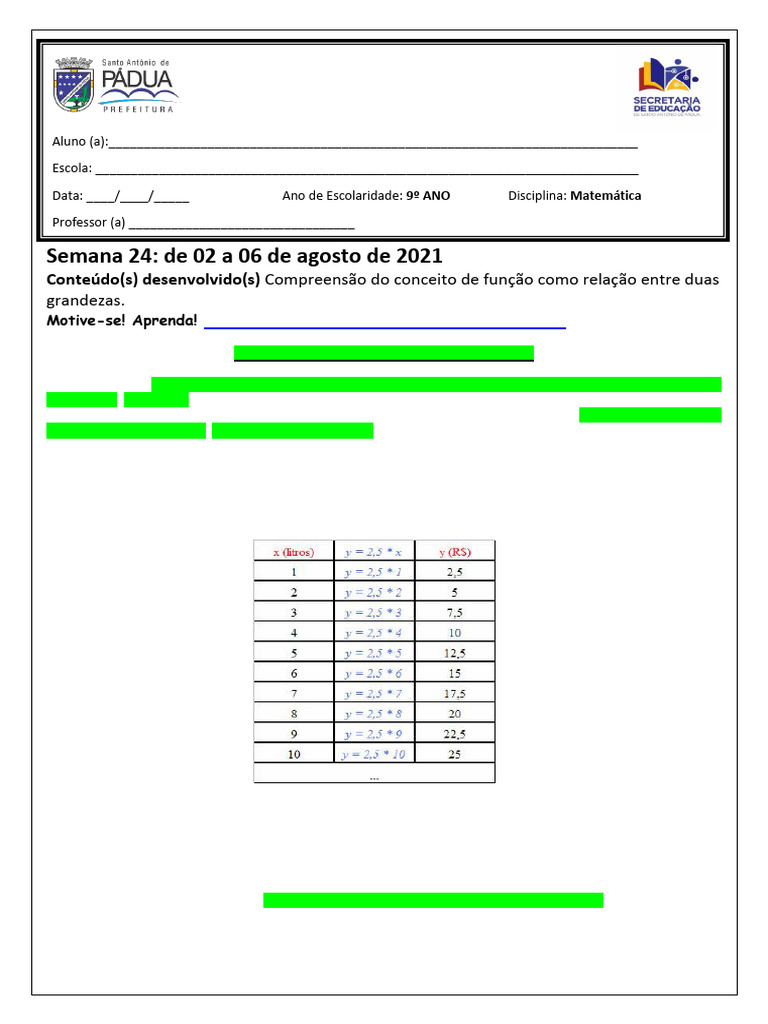 MATEMATICA SEMANA 24 9o ANO | PDF