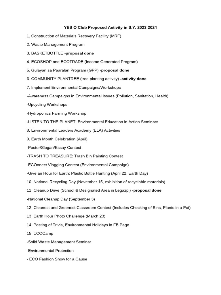 Yes o Club Activities | PDF