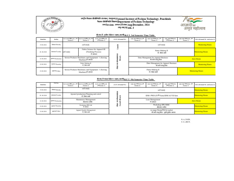 BFT III and V Semester Time Table - XLSX Weekli Time Table - xlsx45 | PDF