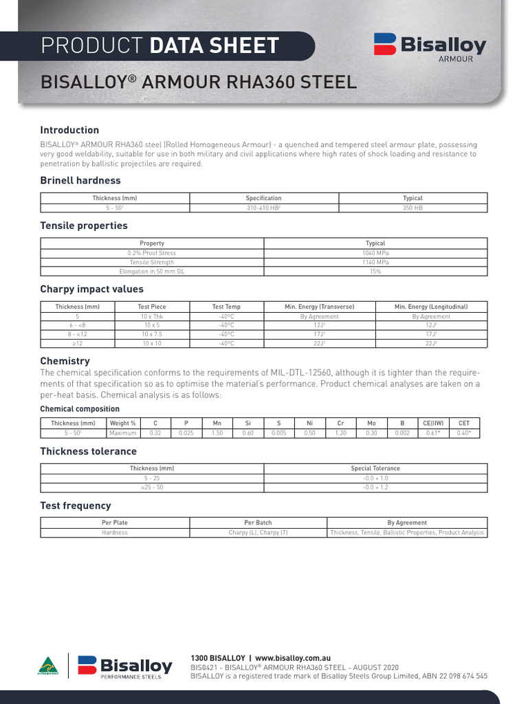 Bisalloy® Armour Rha360 Steel | PDF