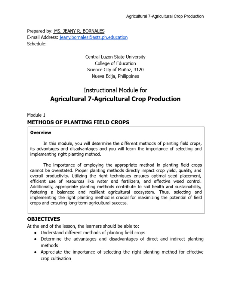 Methods of Planting Field Crops | PDF