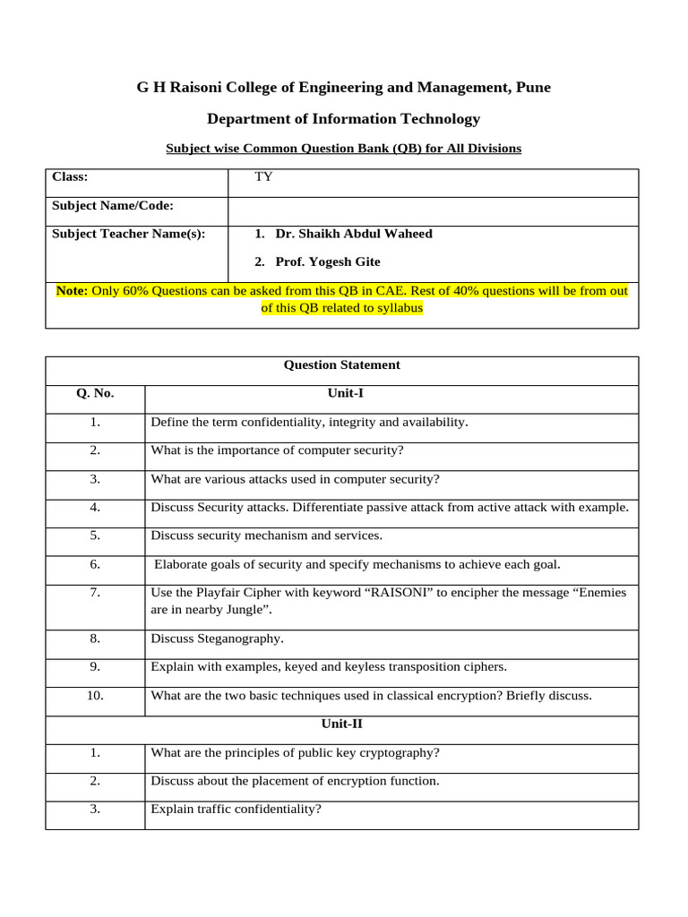 CAE-1 - Question Bank - New | PDF