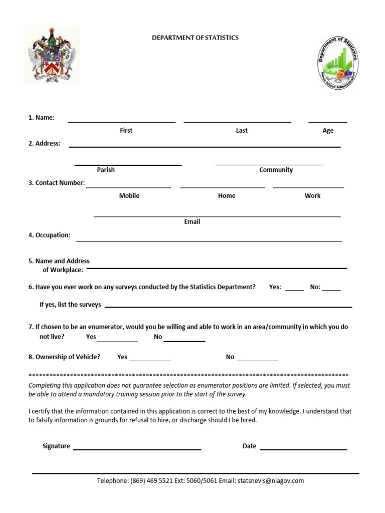 Enumerator Application Form | PDF