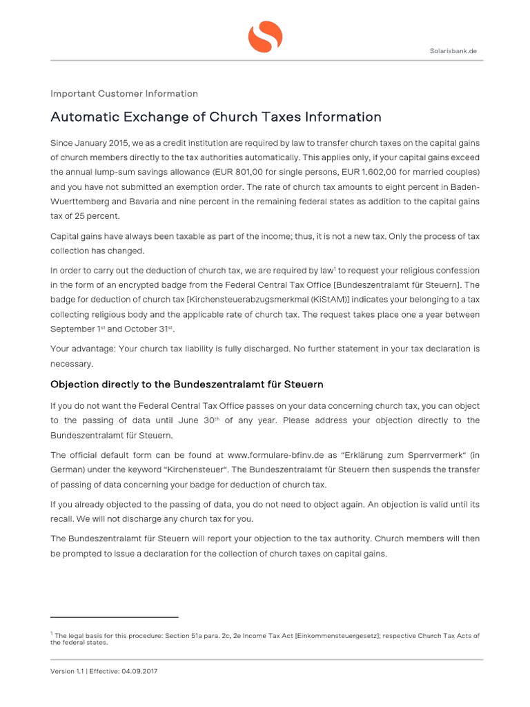 Automatic Church Tax Info Exchange | PDF | Taxes | Law
