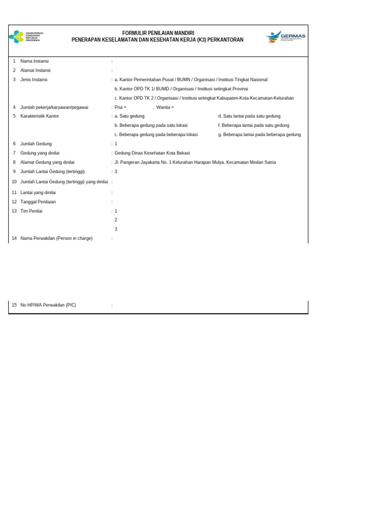 Instrumen Penerapan K3 Perkantoran | PDF
