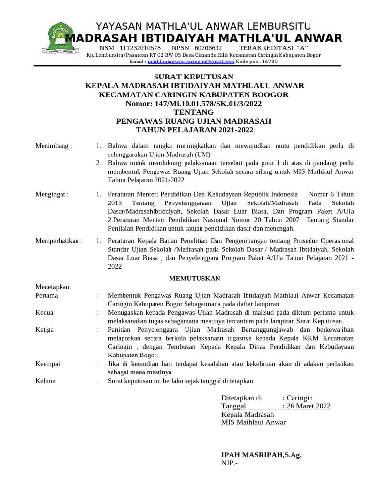 SK Pengawas Ruang Um | PDF