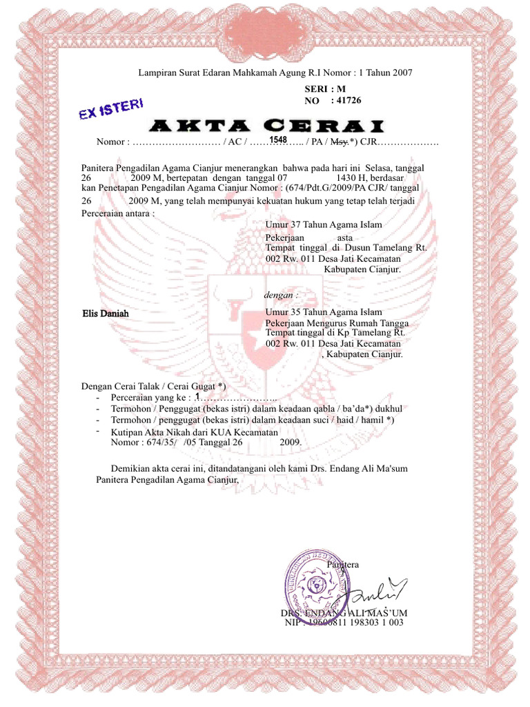 Elis Dania Akte-Cerai-Istri-Cianjur1 | PDF