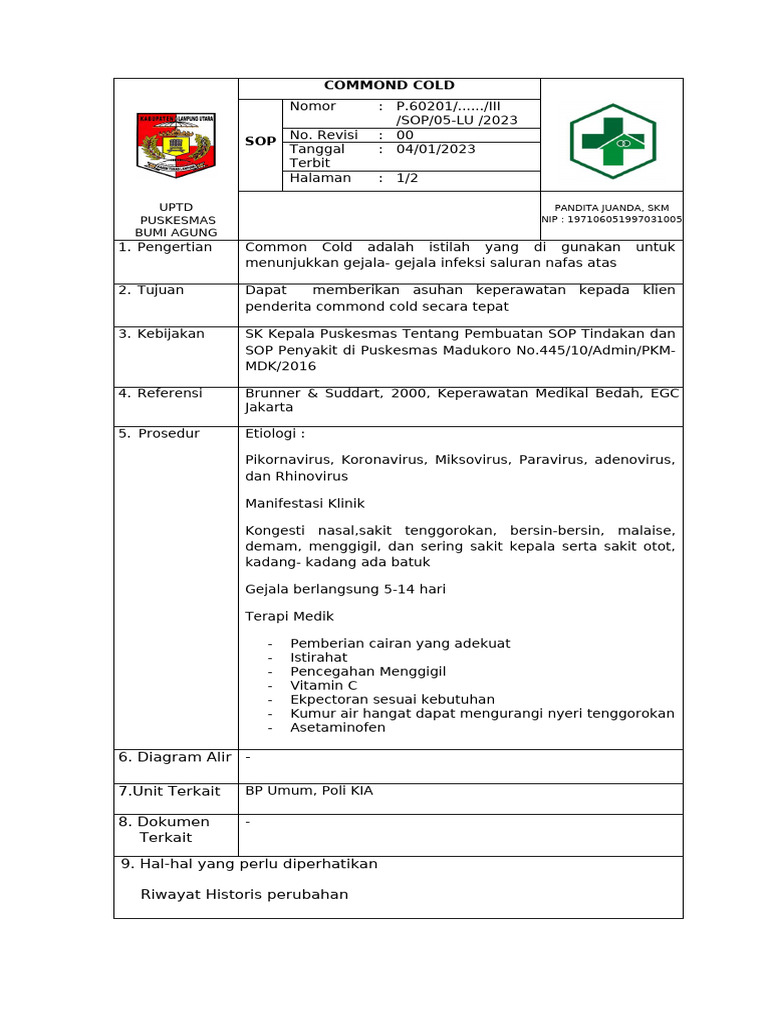 Sop Commond Cold | PDF