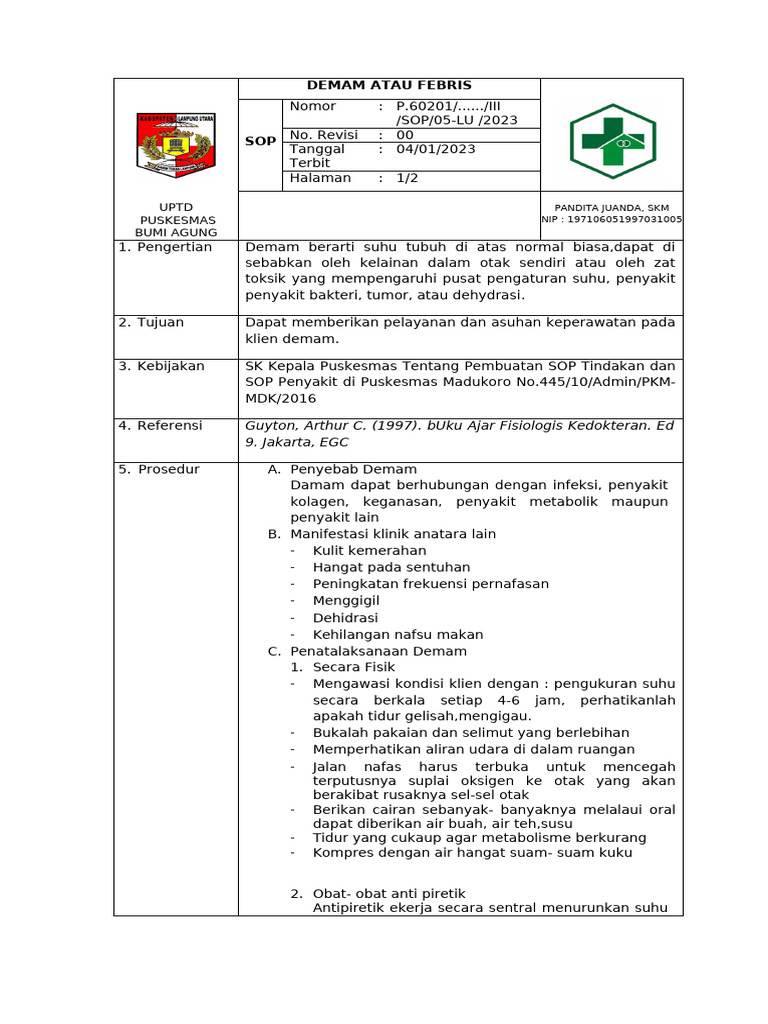 Sop Demam Dan Febris | PDF