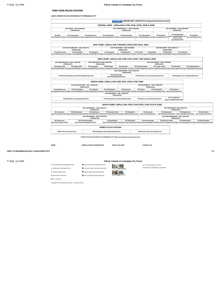 Police Station Info of Hyderabad City Police | PDF