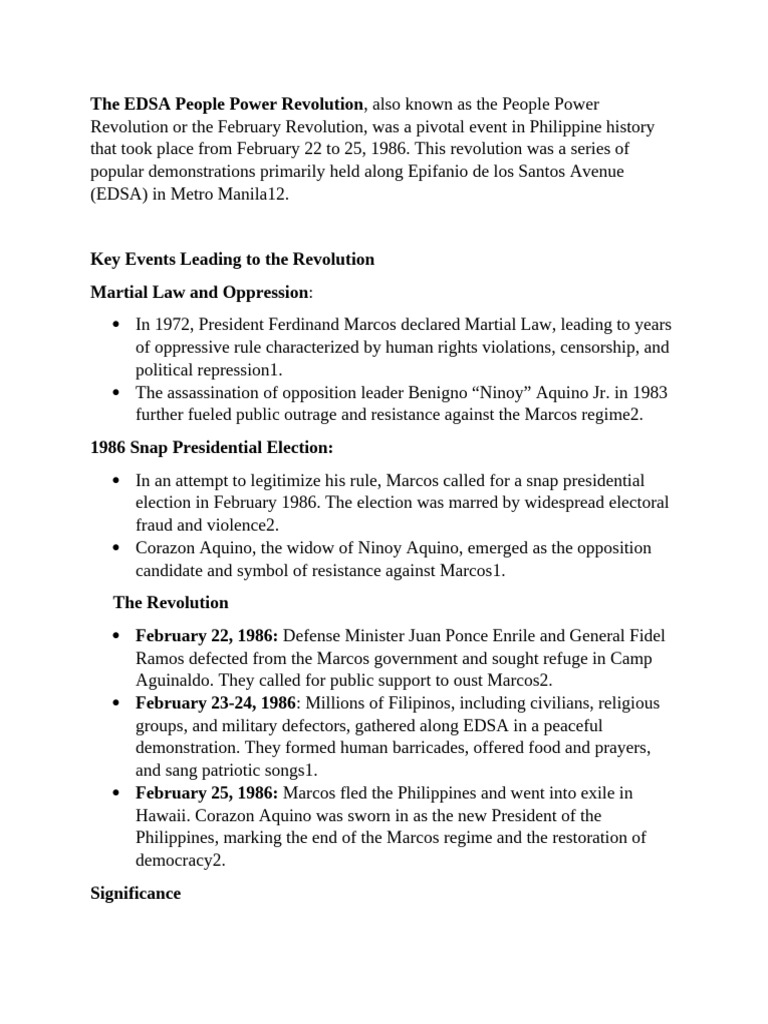 The EDSA People Power Revolution | PDF